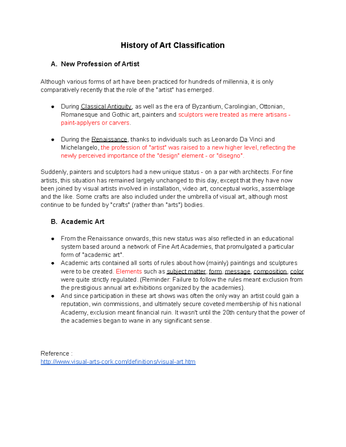 History of Art Classification - New Profession of Artist Although ...