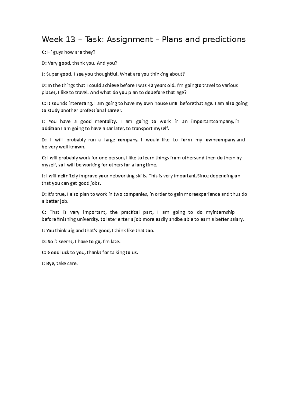 Week 13 Task Assignment Plans and predictions - Week 13 – Task ...