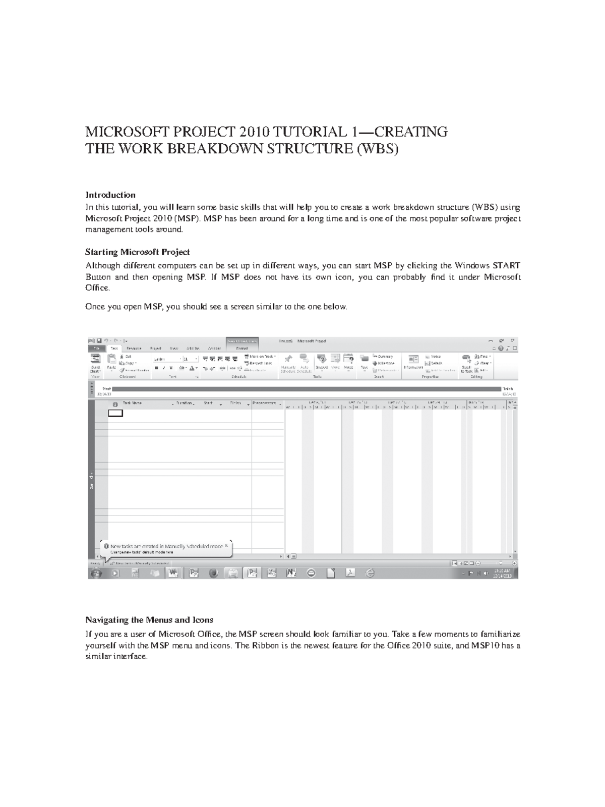 Marc tutorial 1 - MICROSOFT PROJECT 2010 TUTORIAL 1—CREATING THE WORK ...