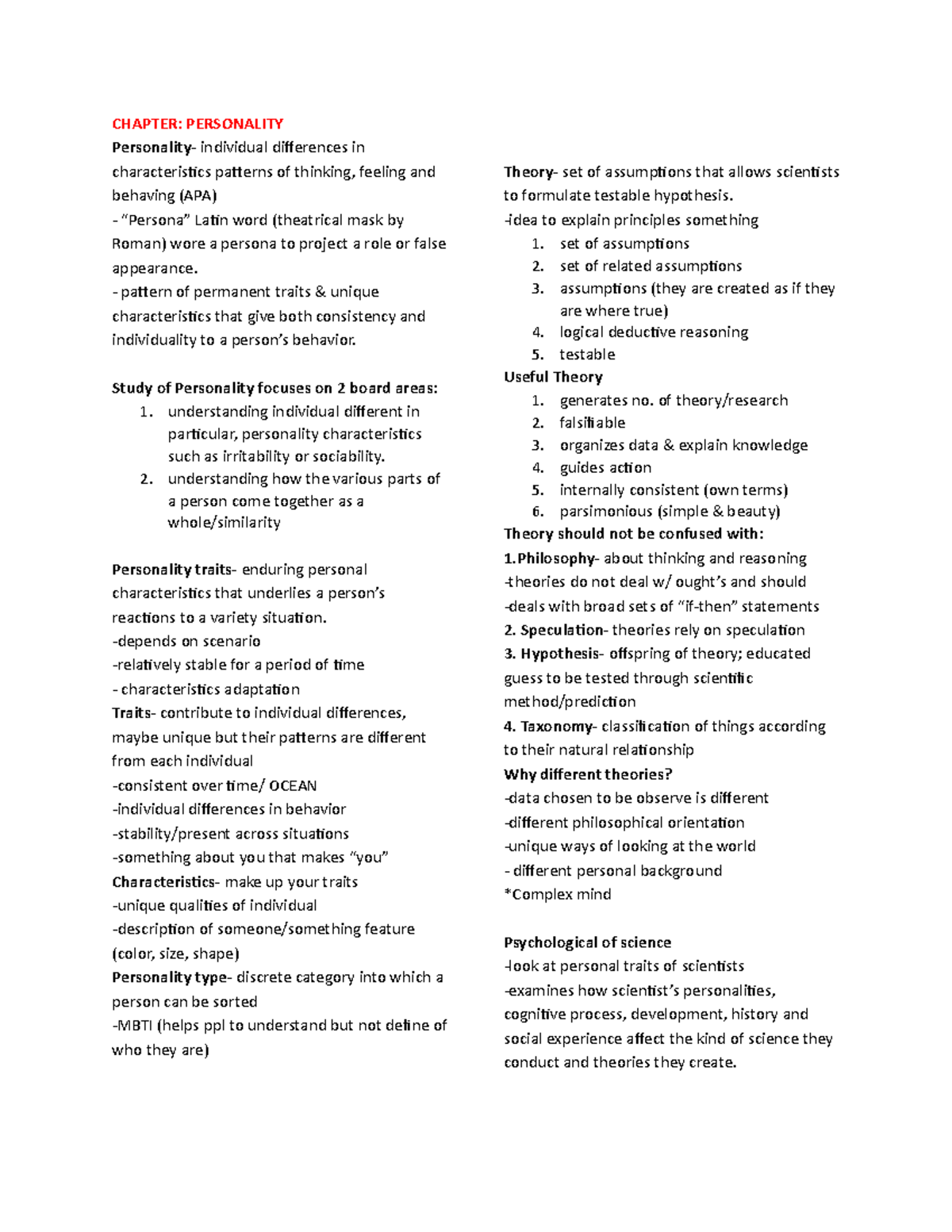 Chapter 1 Personality- Theories of Personality - Psychology - CHAPTER ...