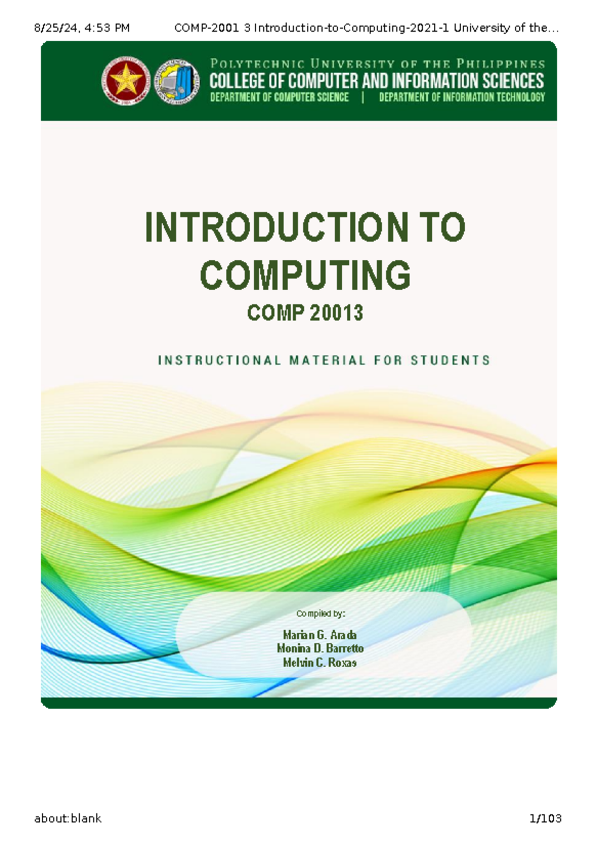 Introduction-to-Computing - INTRODUCTION TO COMPUTING COMP 20013 Marian G. Arada Monina D ...