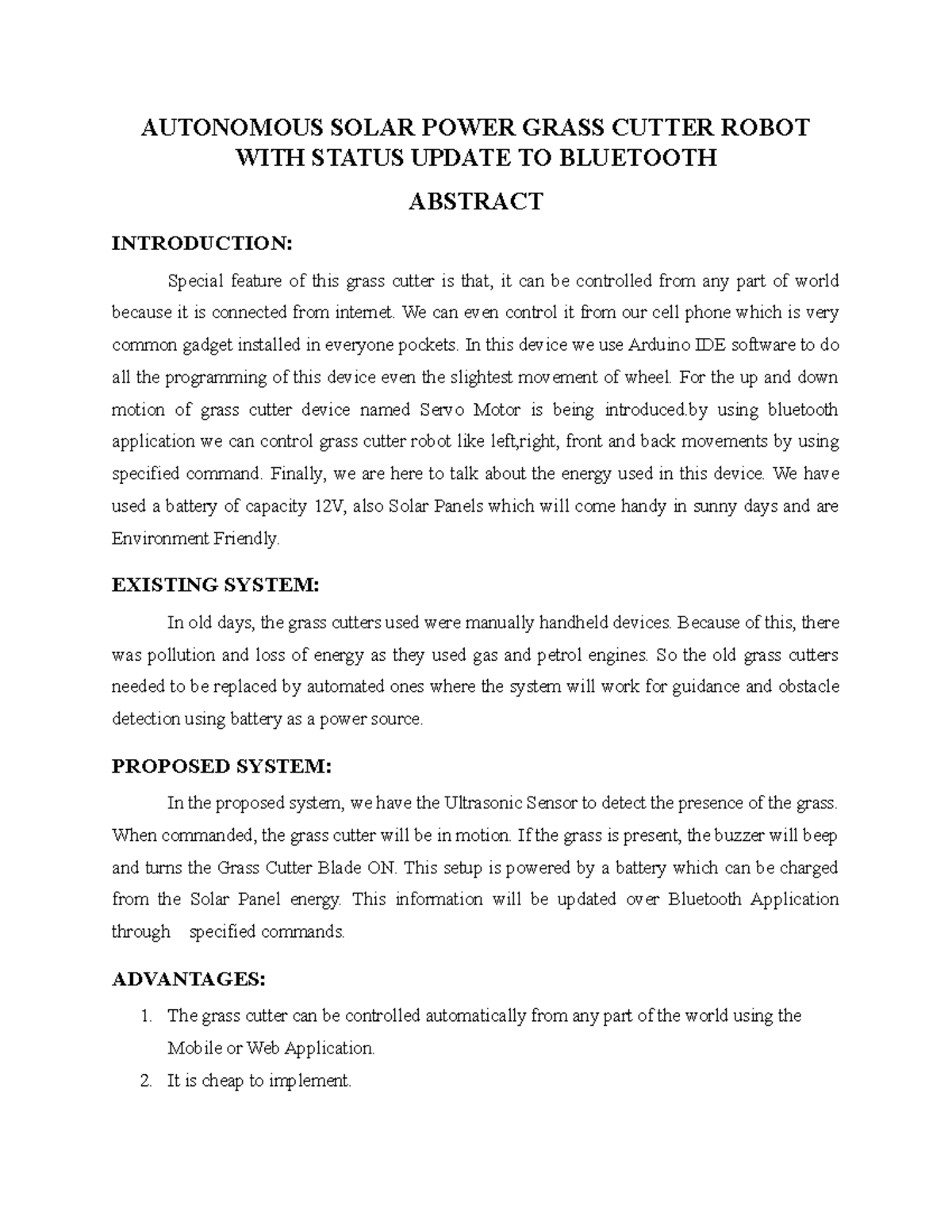 ABS Grass Cutter Using Solar Panel - AUTONOMOUS SOLAR POWER GRASS ...