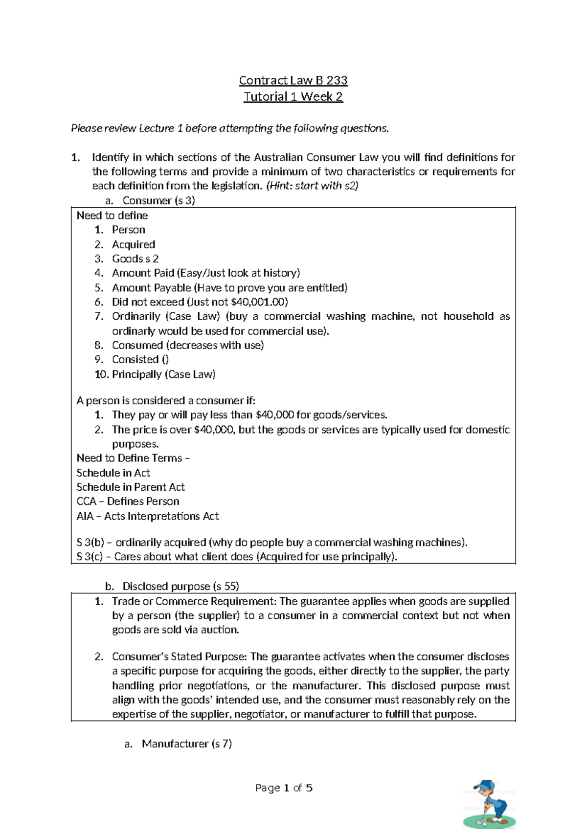 Tutorial 1 Week 2 Q 233 - ggjgj - Contract Law B 233 Tutorial 1 Week 2 ...