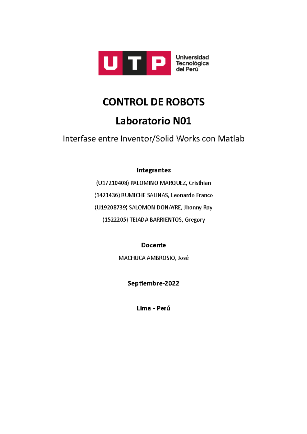 LAB-01- Matlab - laboratorio - CONTROL DE ROBOTS Laboratorio N ...
