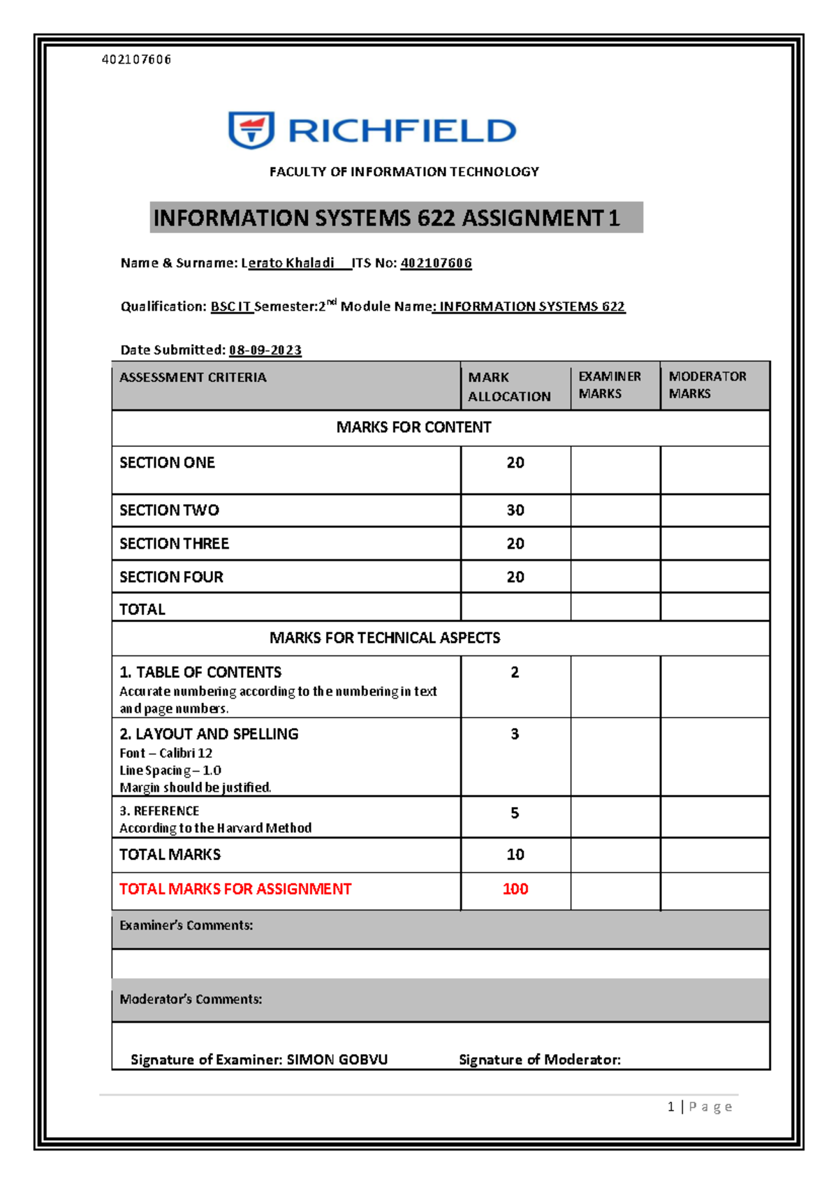 402107606 IS622AD Assignment - FACULTY OF INFORMATION TECHNOLOGY INFORMATION SYSTEMS 622 ...