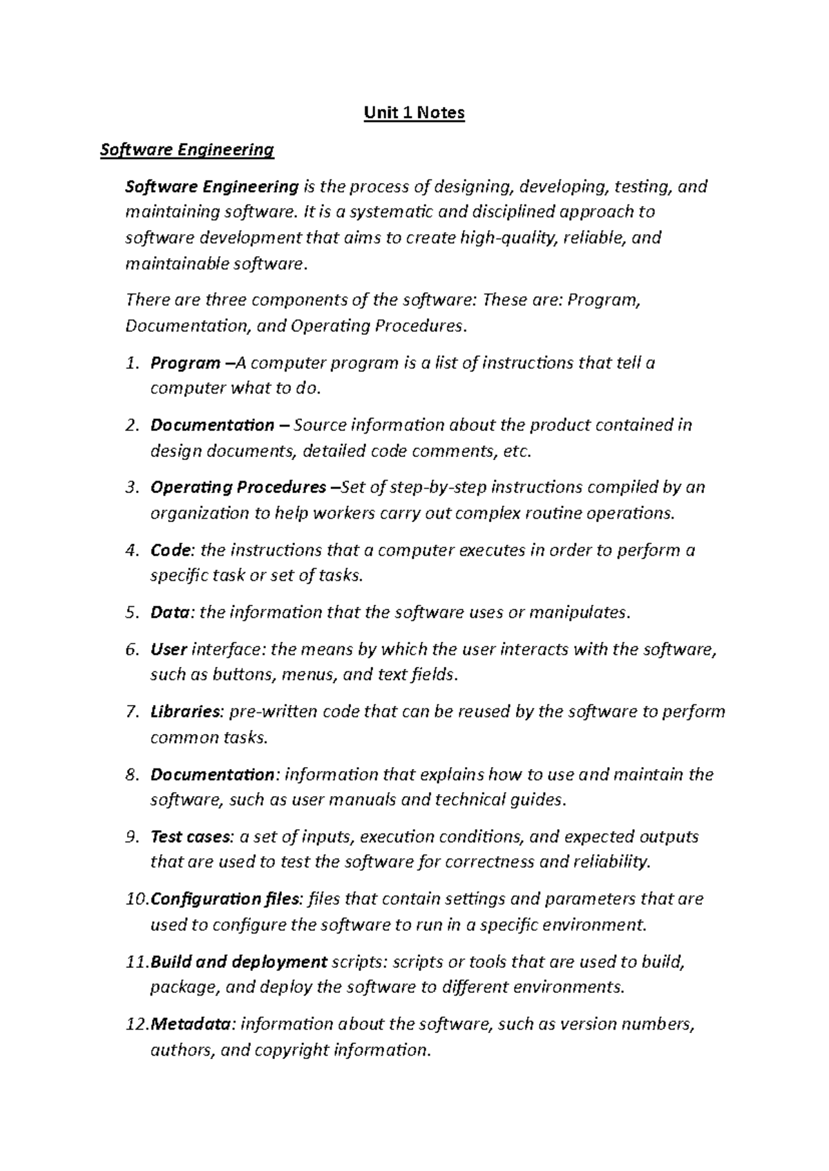 Unit 1 and 2 Notes - Unit 1 Notes Software Engineering Software ...