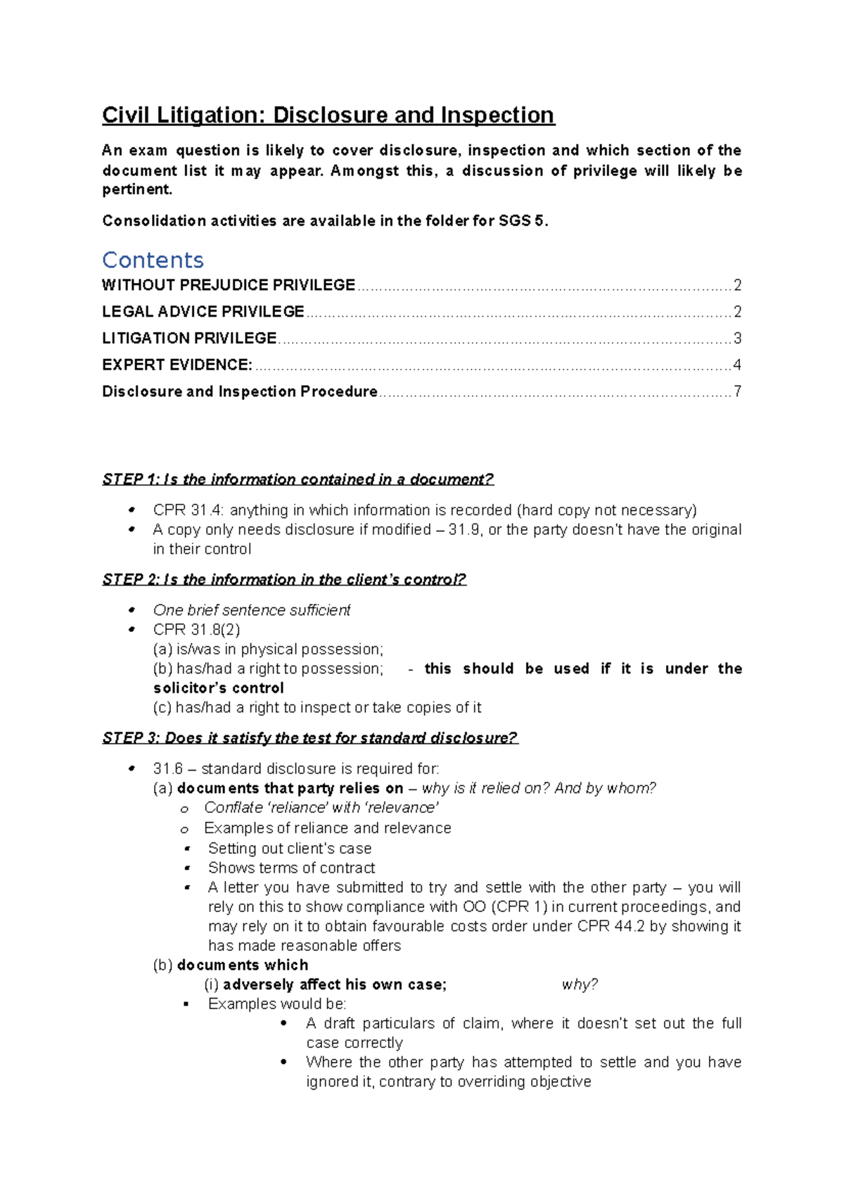 Civ Lit Disclosure and Inspection - Civil Litigation: Disclosure and ...