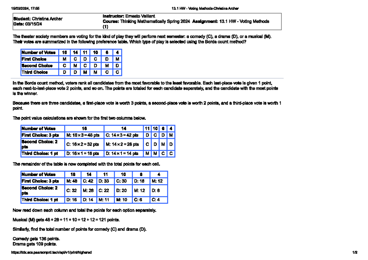 Borda count method - exam sample - MAC 2312 - Studocu