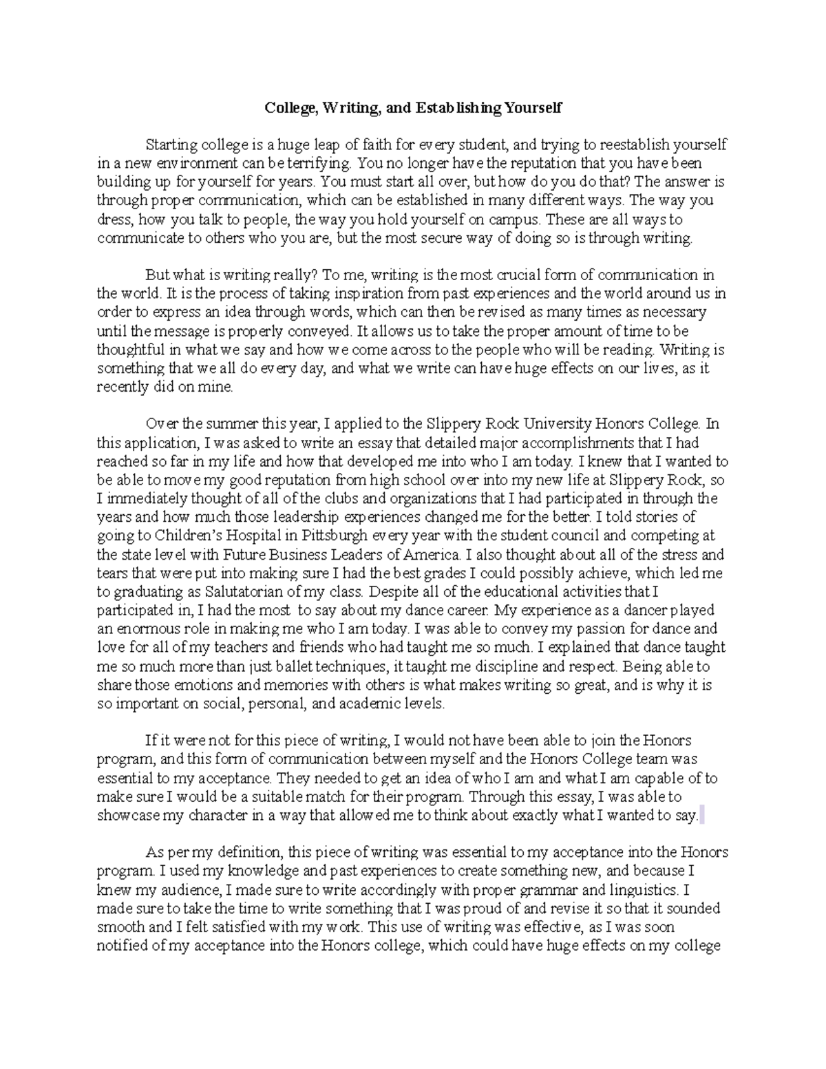 College Writing and Establishing Yourself - College, Writing, and ...