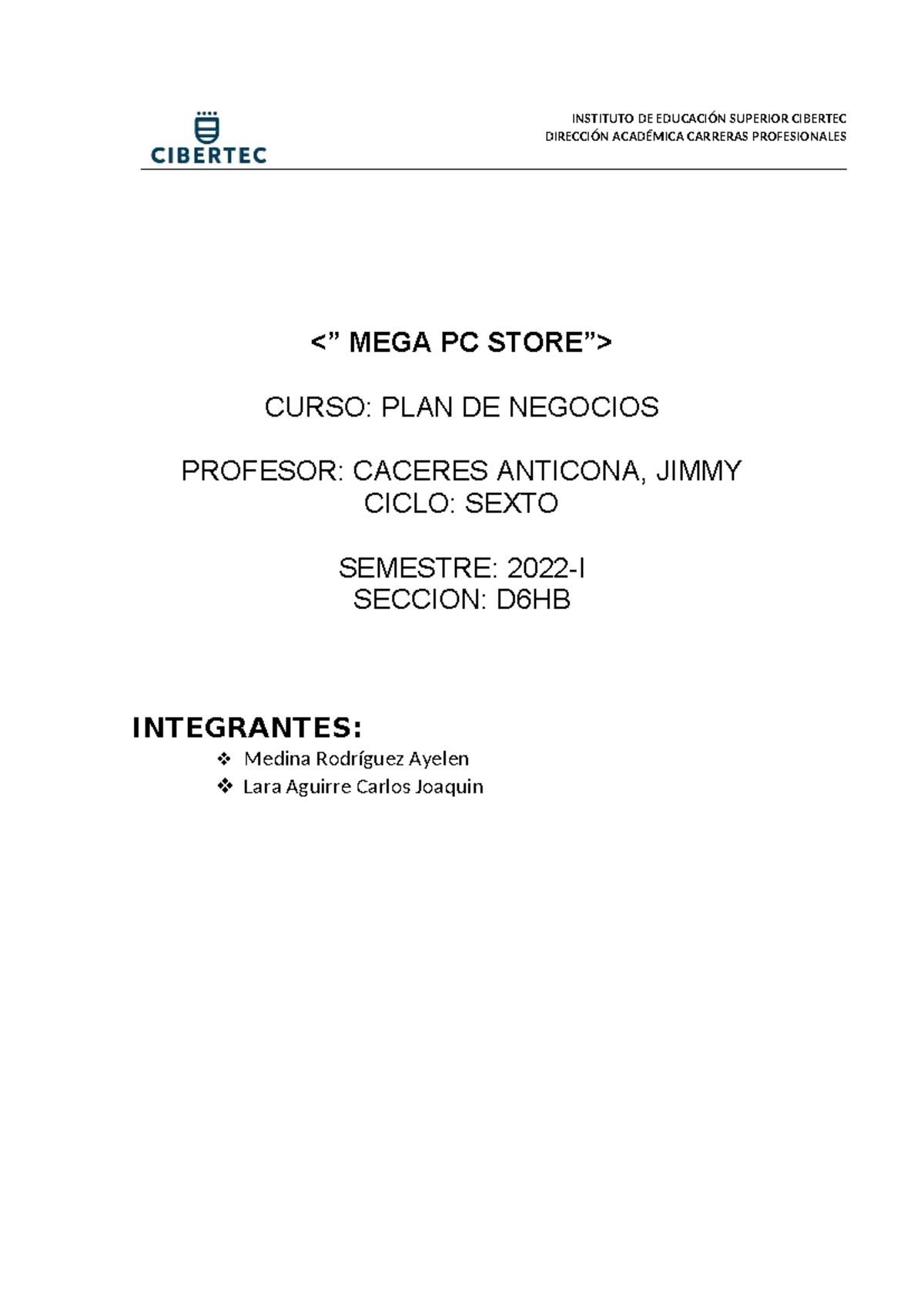 MEGA PC Store - Es un modelo del informe - CURSO: PLAN DE NEGOCIOS ...