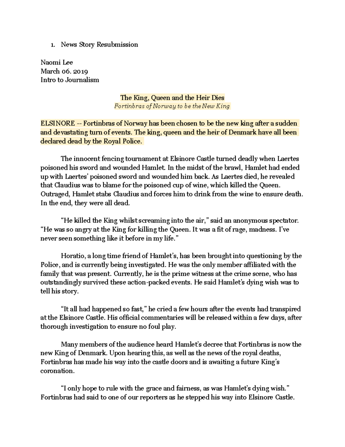1. Hamlet News Story - News Story Resubmission Naomi Lee March 06. 2019 ...