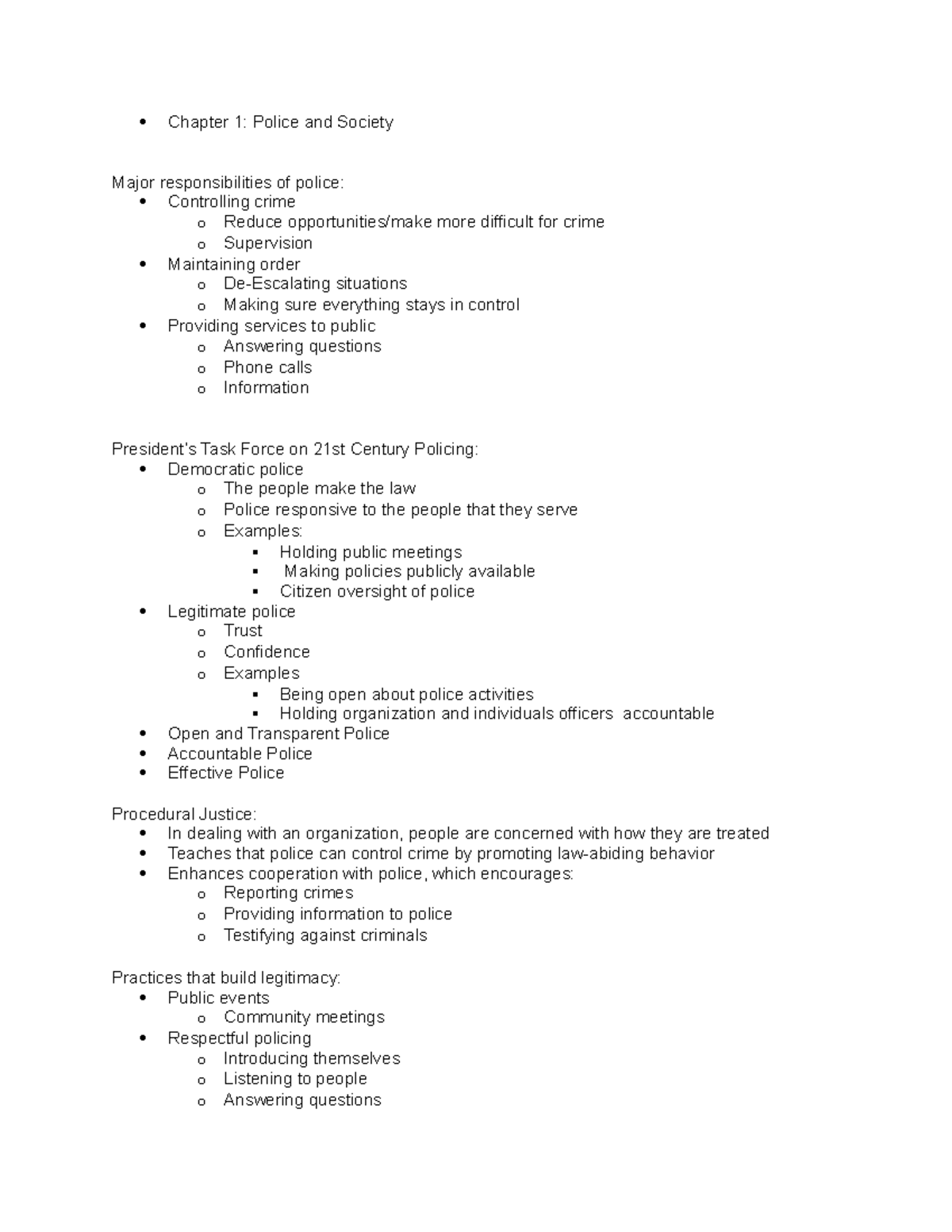 CLJ 120 Chapter 1 notes - Chapter 1: Police and Society Major ...