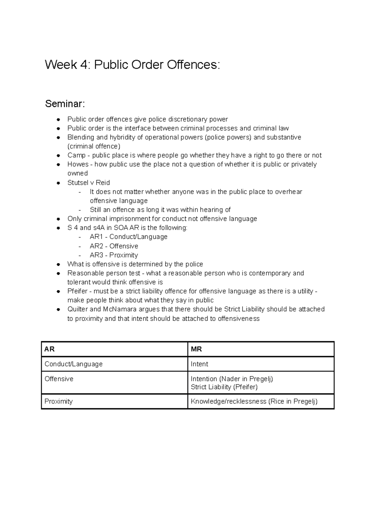 Week 4 Crim B Summary Of Lecture Notes Readings And Seminar Work Week 4 Public Order