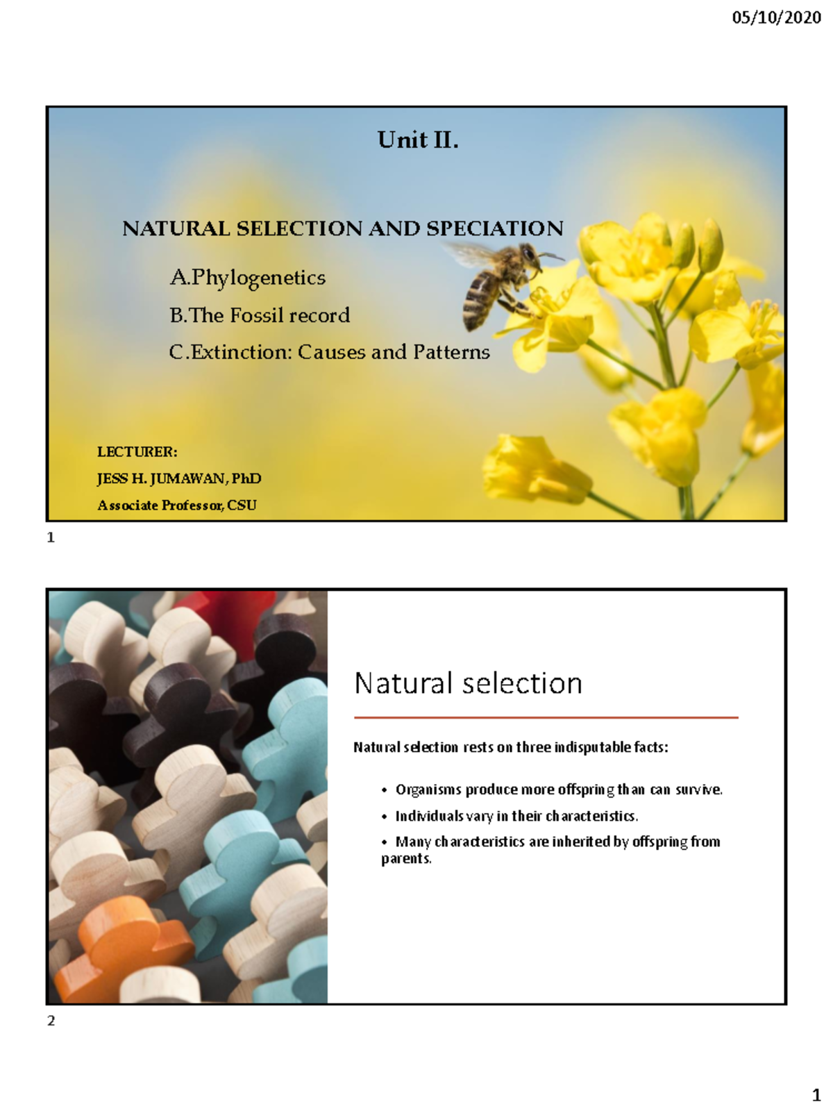 Natural Selection Compiled by Sir Jess Jumawan - Unit II. ####### NATURAL SELECTION AND ...