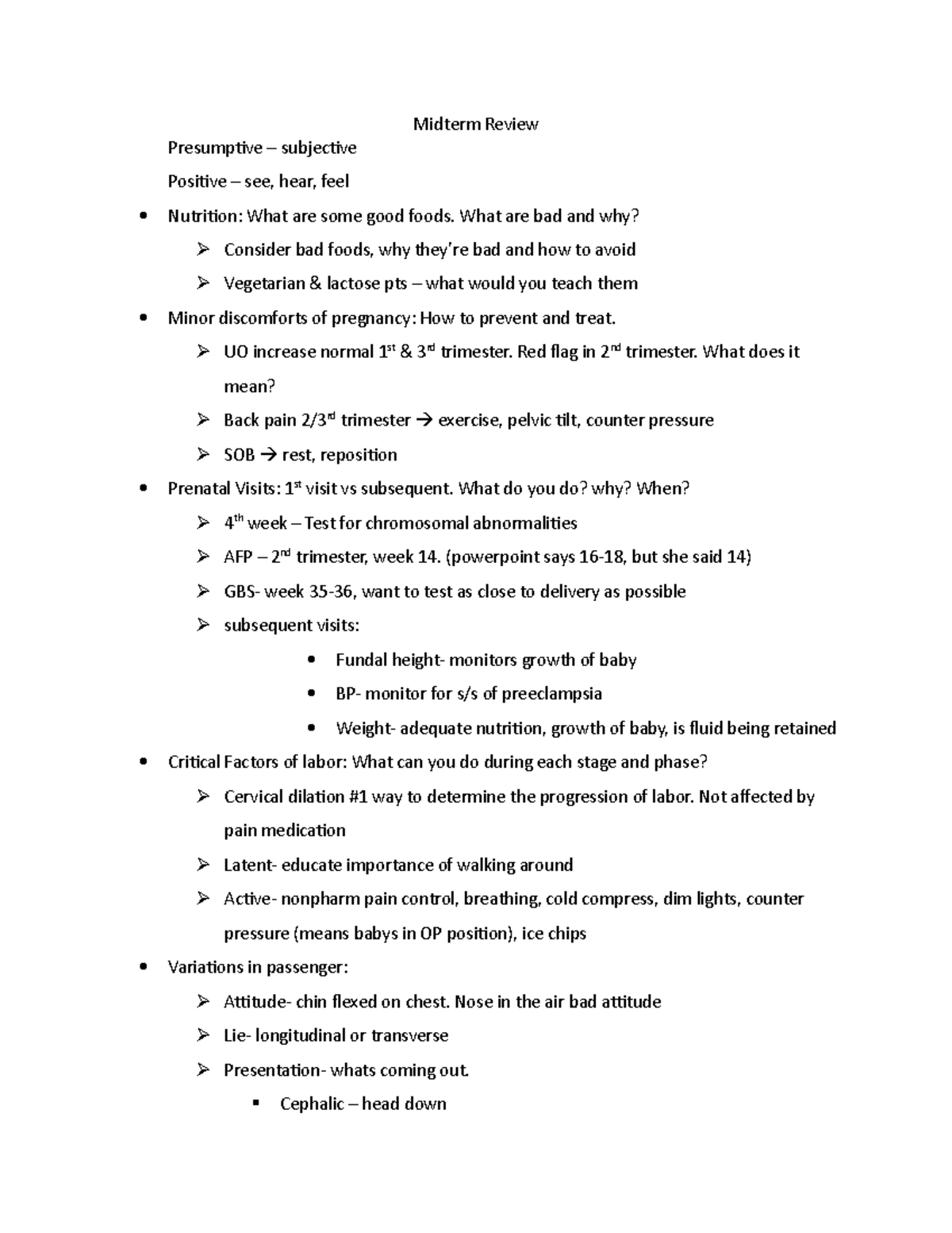 Midterm Review - Midterm Review Presumptive – subjective Positive – see ...