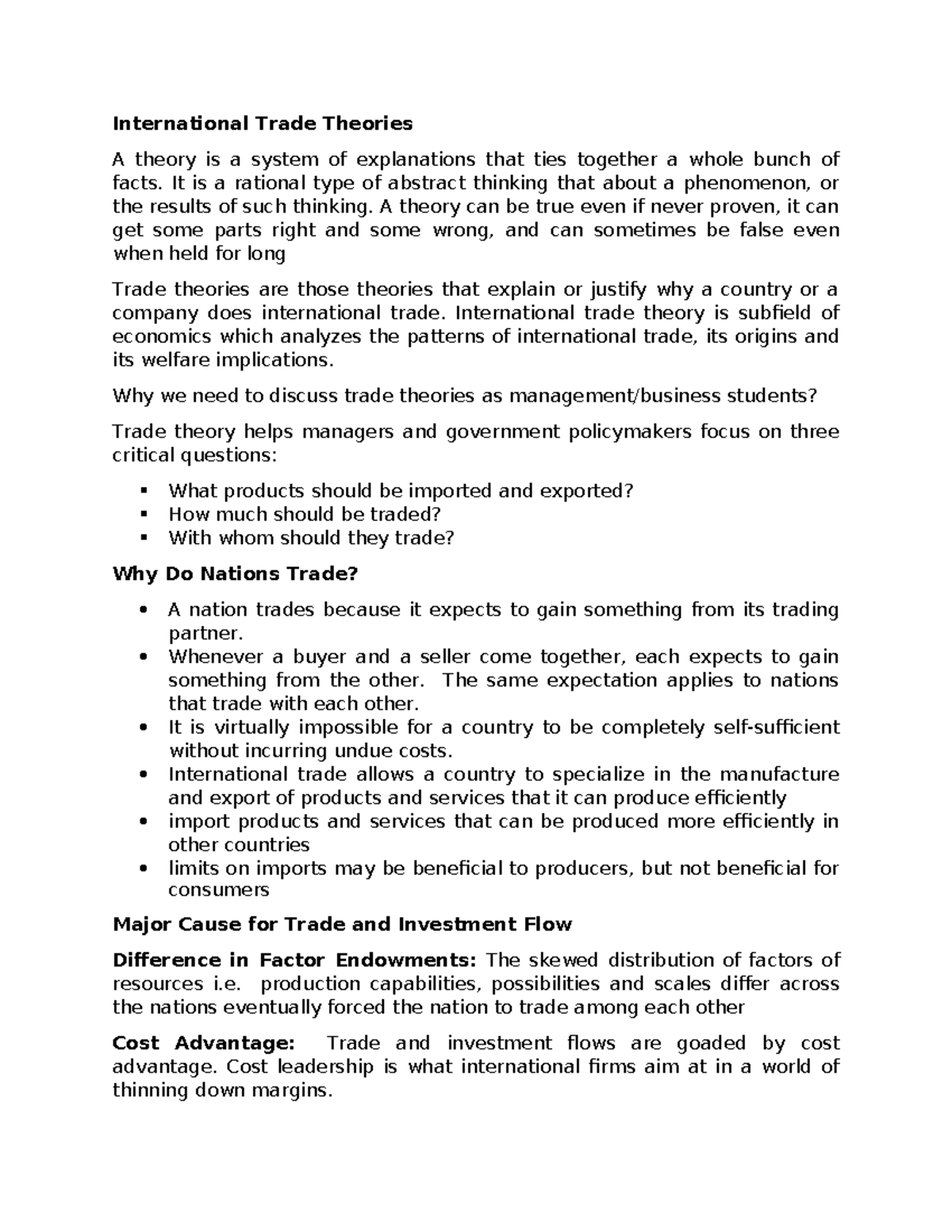 1.2 International Trade Theories - It is a rational type of abstract ...