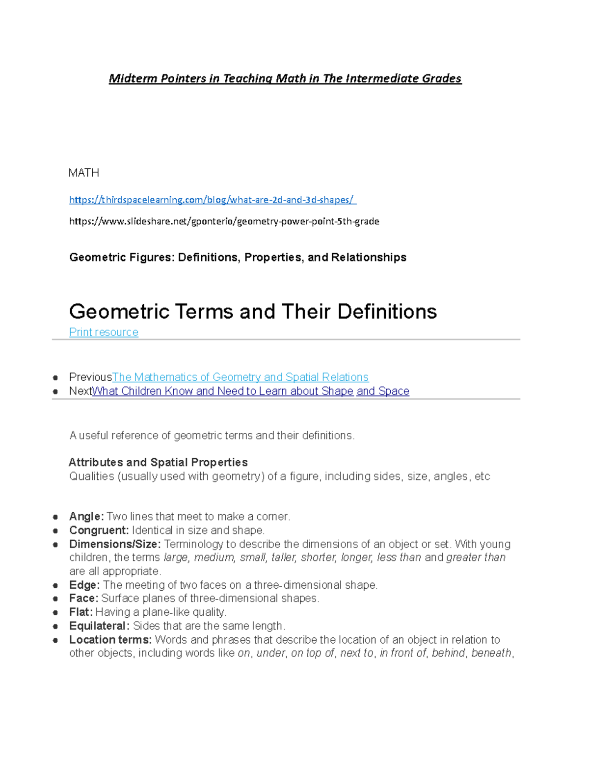 Midterm Pointers in Teaching Math in The Intermediate Grades - Midterm ...