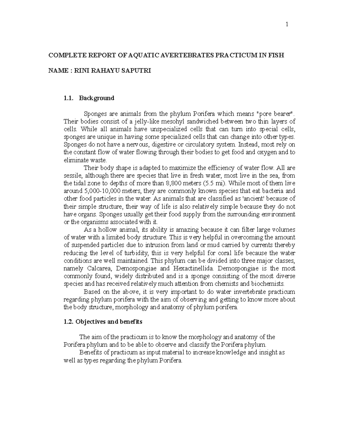 Complete Report OF Aquatic Avertebrates Practicum IN FISH - 1 COMPLETE ...