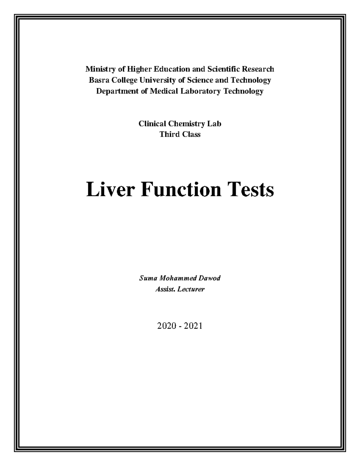 Liver function tests - Physiology - Ministry of Higher Education and ...