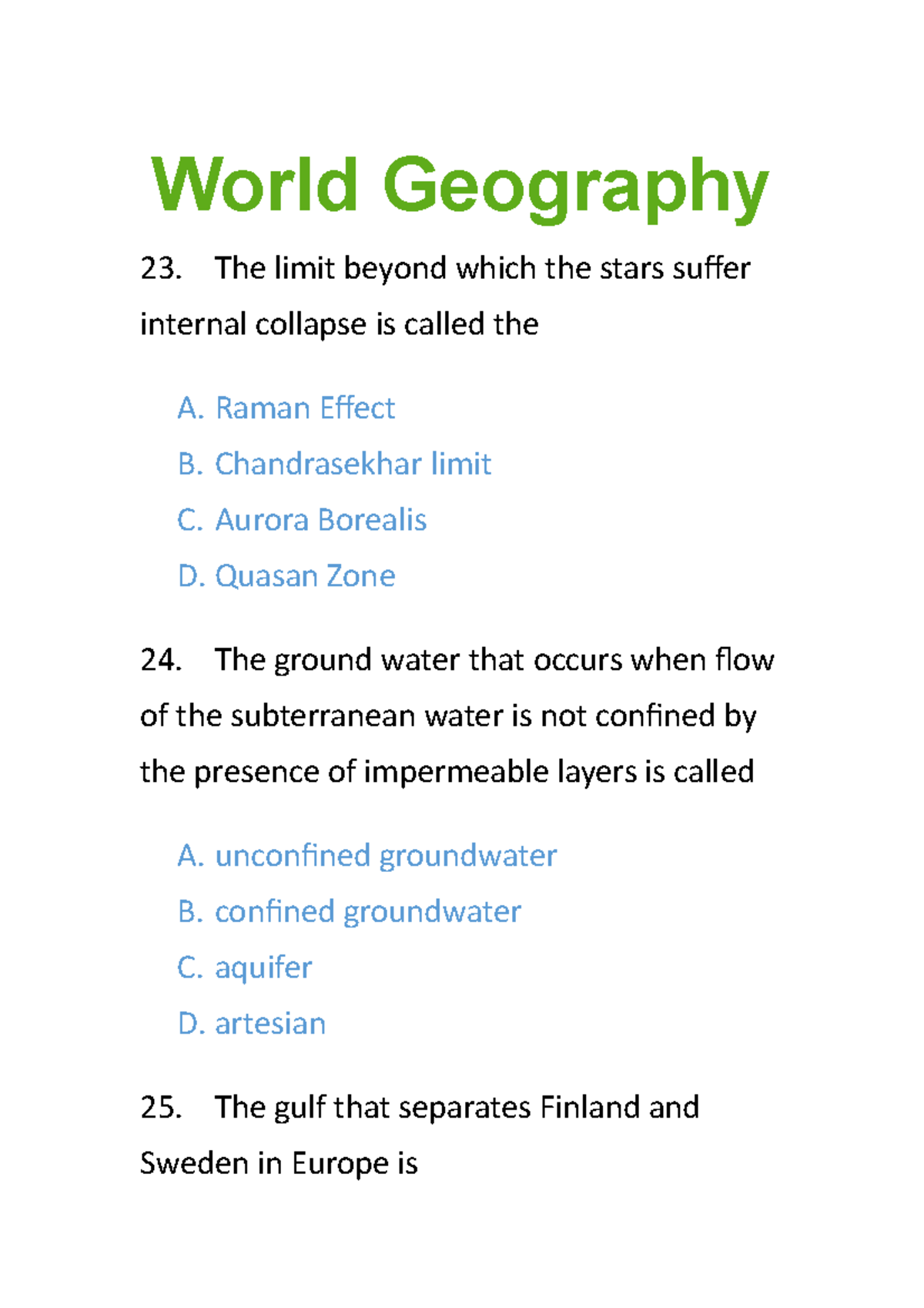 World Geography work19 - World Geography The limit beyond which the ...