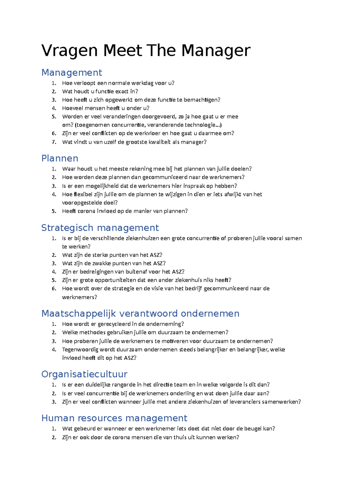 Vragen Meet The Manager - Vragen Meet The Manager Management Hoe ...