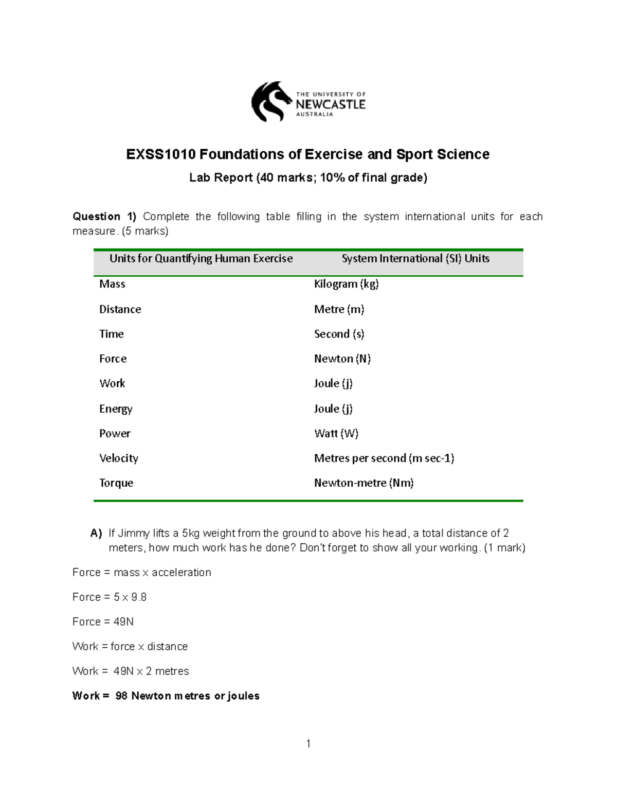 EXSS - Lab Report - EXSS1010 Foundations of Exercise and Sport Science ...