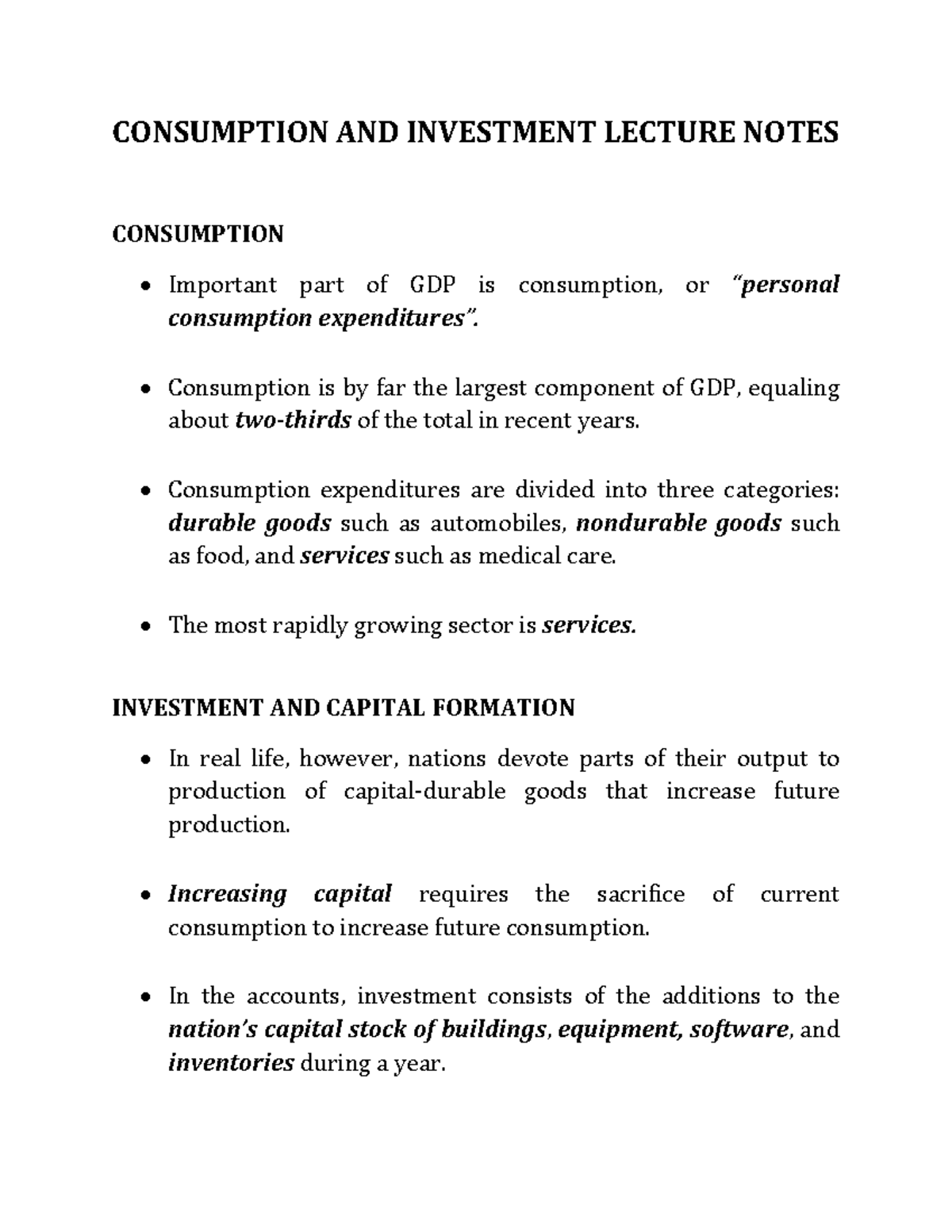 Consumption and Investment Lecture Notes - CONSUMPTION AND INVESTMENT ...
