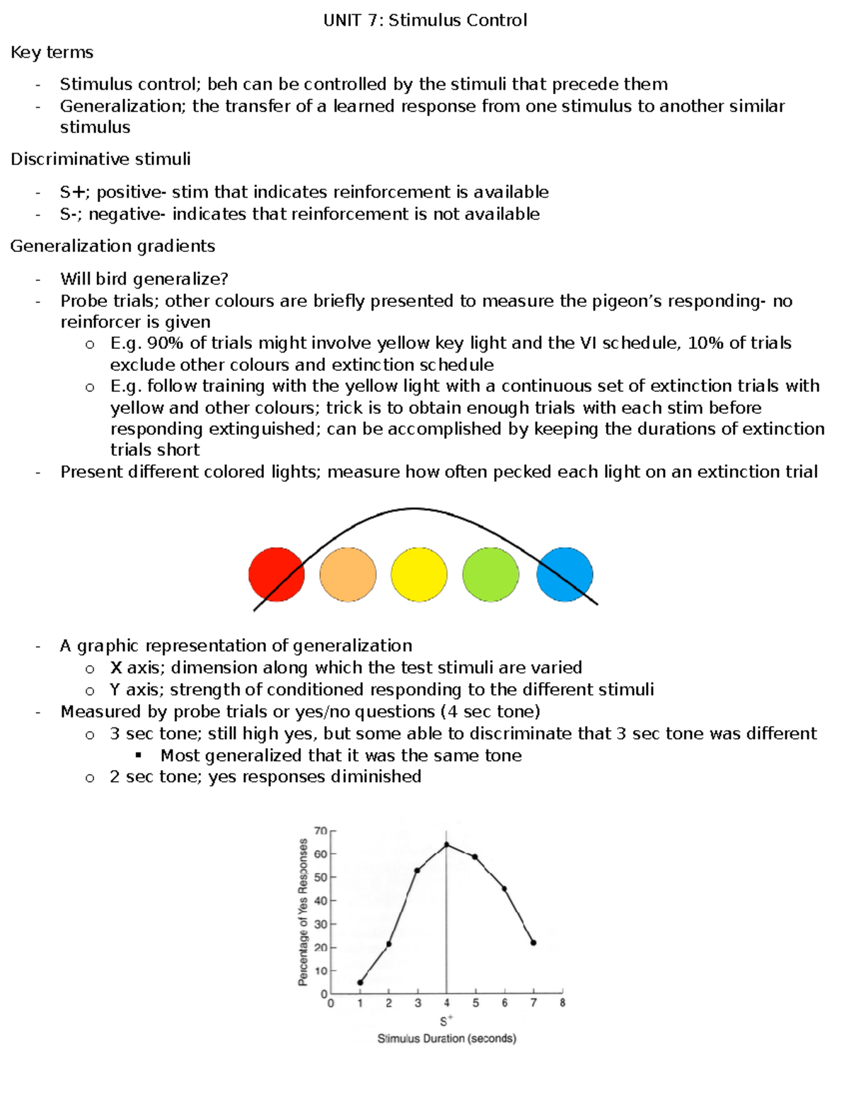 UNIT 7 lecture notes - UNIT 7: Stimulus Control Key terms Stimulus ...