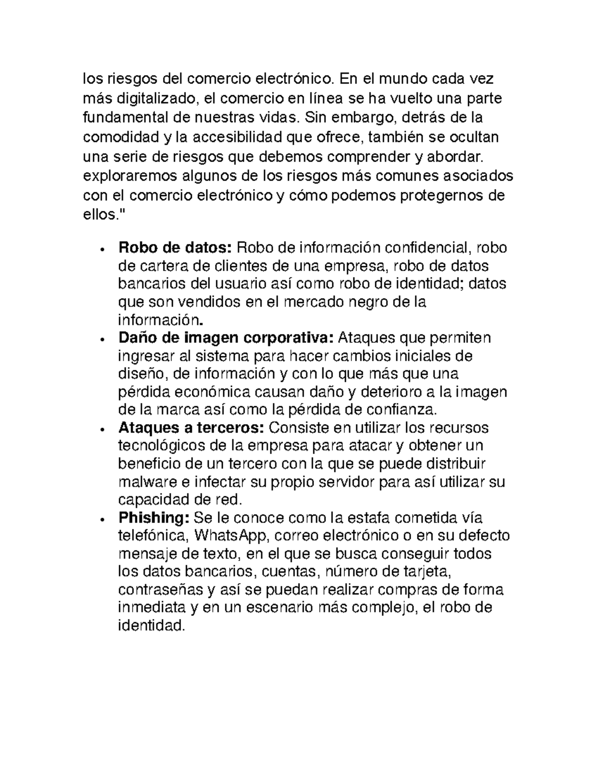 Lo quie dire - 123546 - los riesgos del comercio electrónico. En el ...