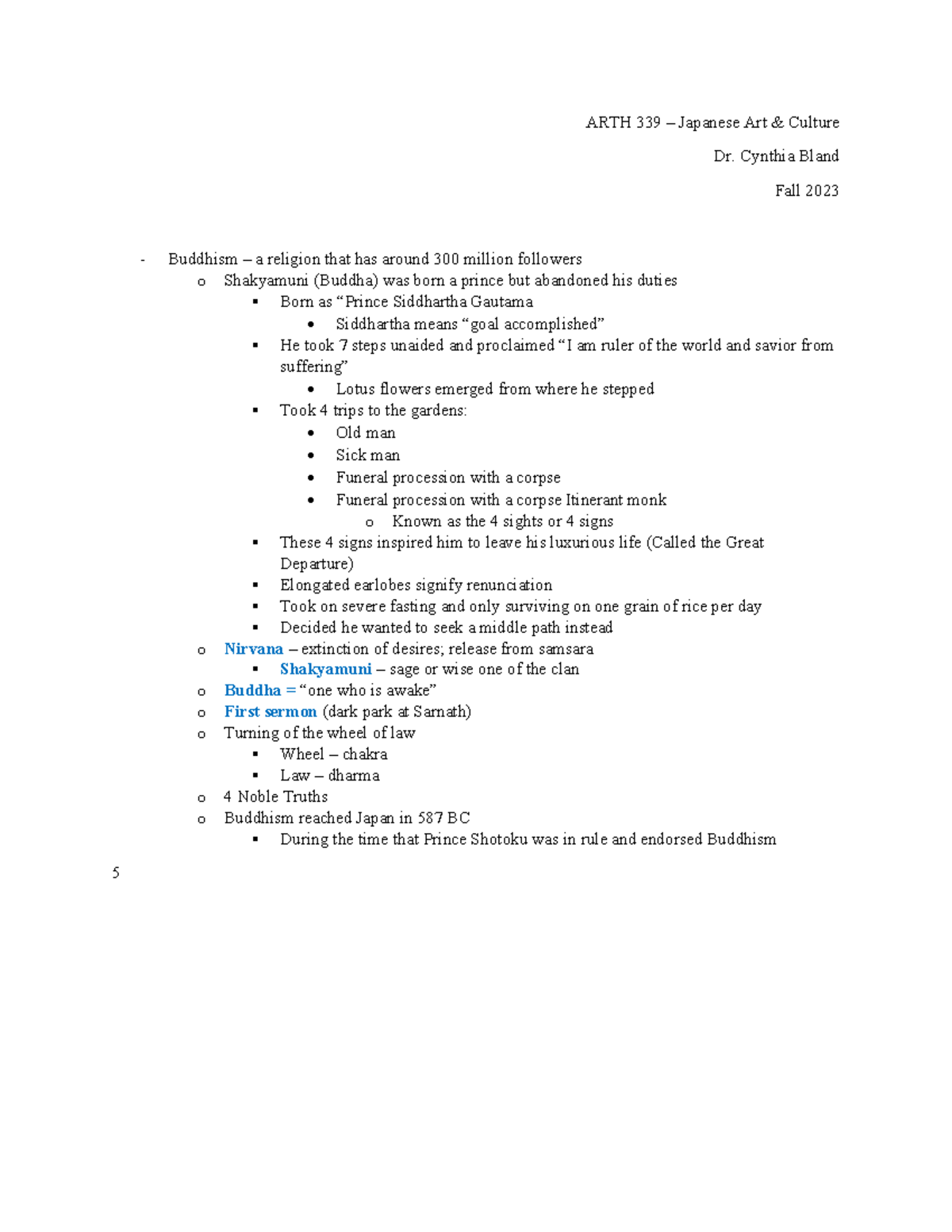 Buddhism (Pt. 1) - Lecture notes for the course with Dr. Cynthia Bland ...