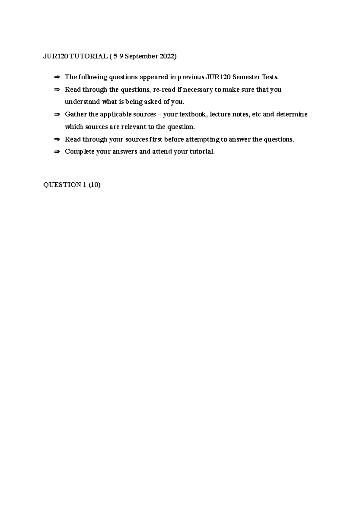 Jur120 Tutorial Jur120 Tutorial 5 9 September 2022 The Following Questions Appeared In