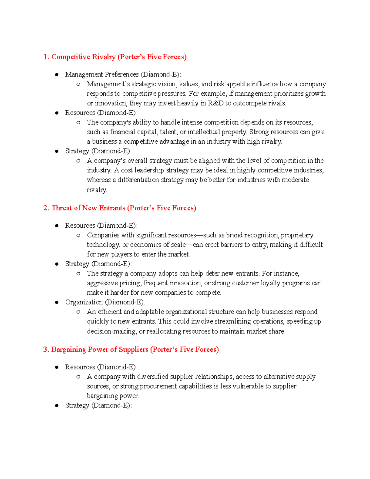 BU111 notes - 1. Competitive Rivalry (Porter’s Five Forces) Management ...
