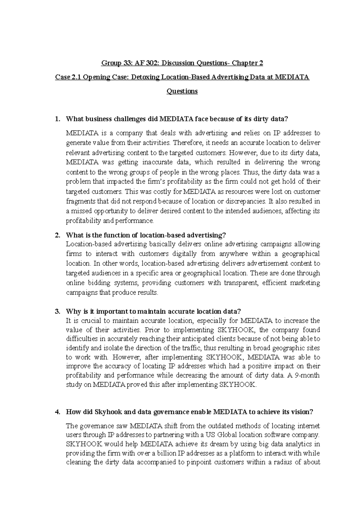 AF 302 Week 2 Discussion Answers - Group 33: AF 302: Discussion ...