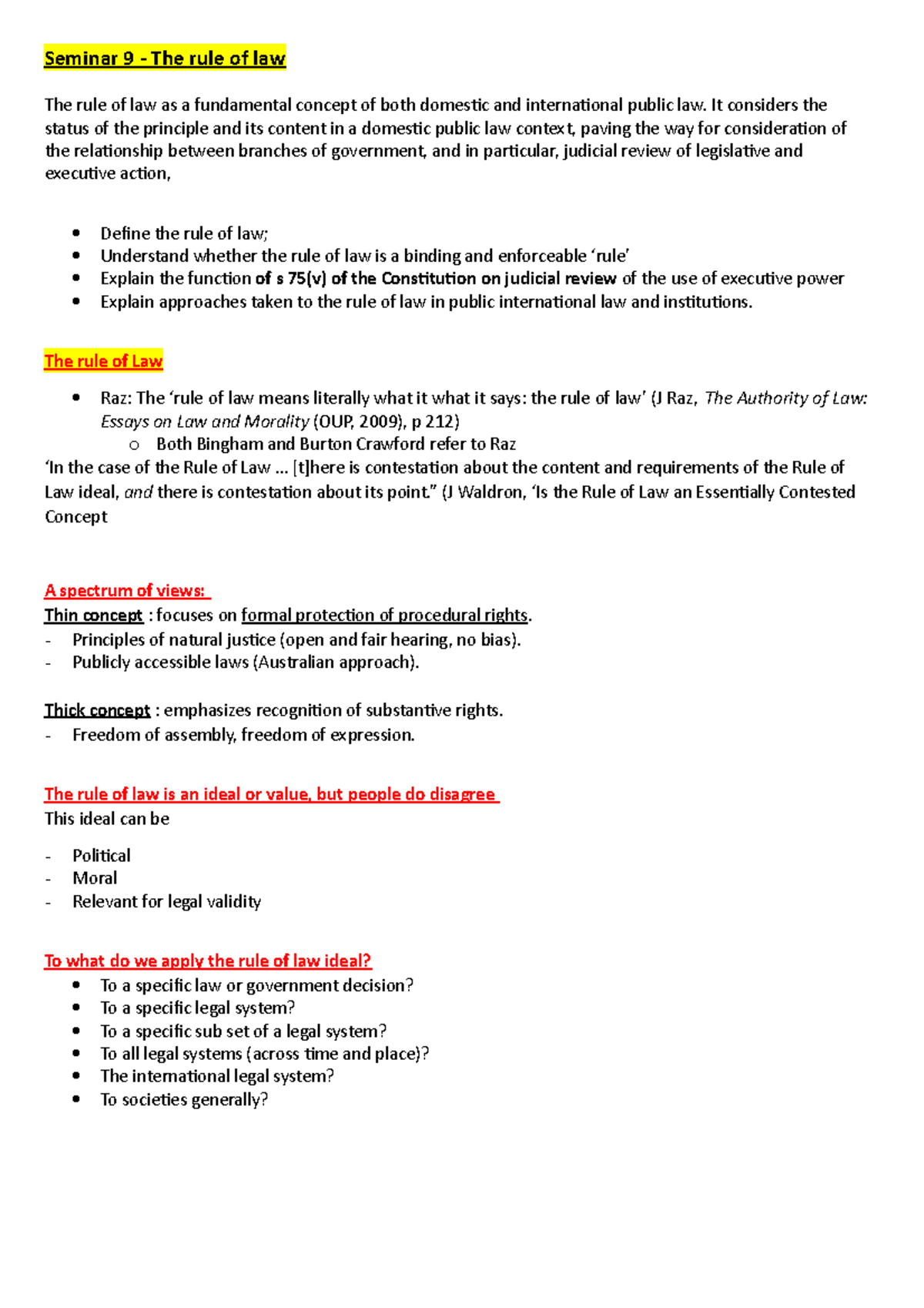 Sem 9 - Gubby - Seminar 9 - The rule of law The rule of law as a ...