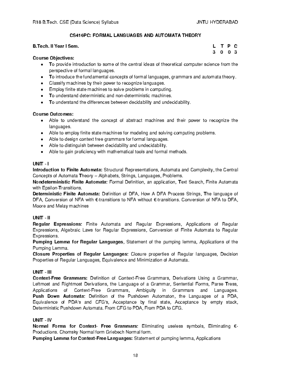 R18B - notea - CS416PC: FORMAL LANGUAGES AND AUTOMATA THEORY B. II Year ...