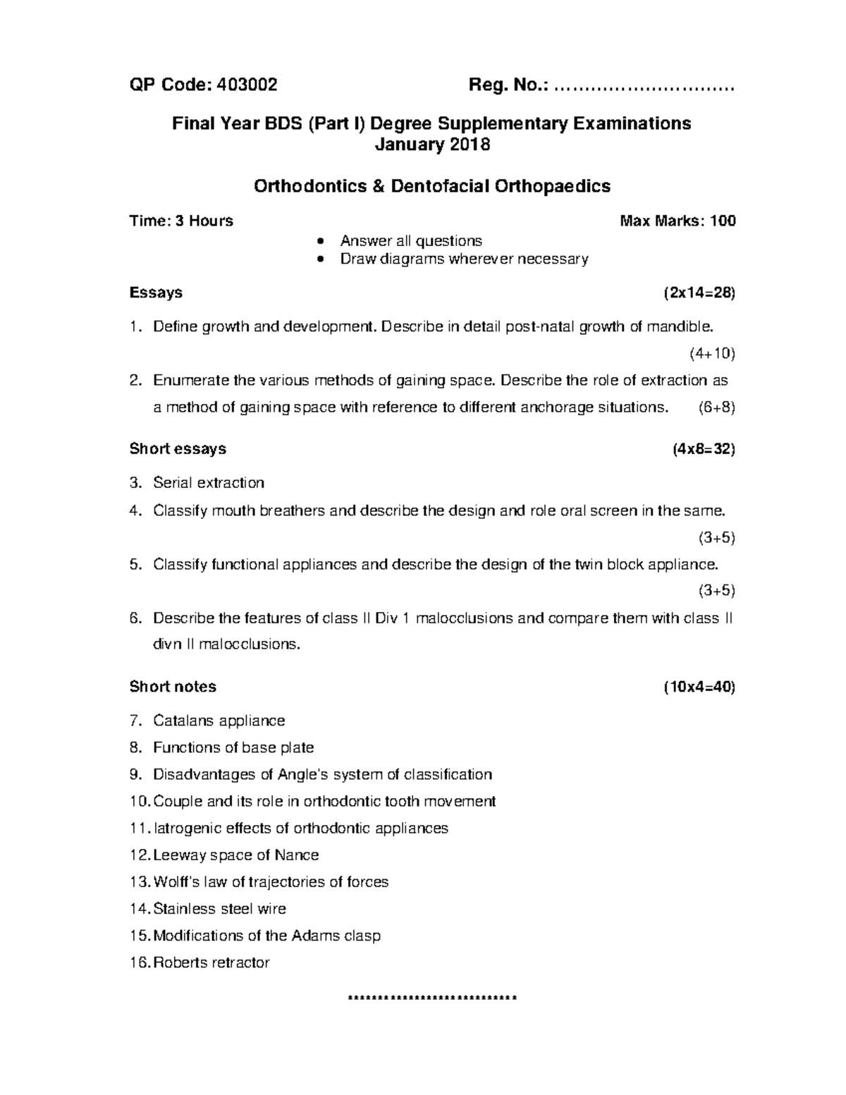 403002-6 - This pdf regarding ortho previous Question paper. - QP Code: 403002 Reg. No.: - Studocu