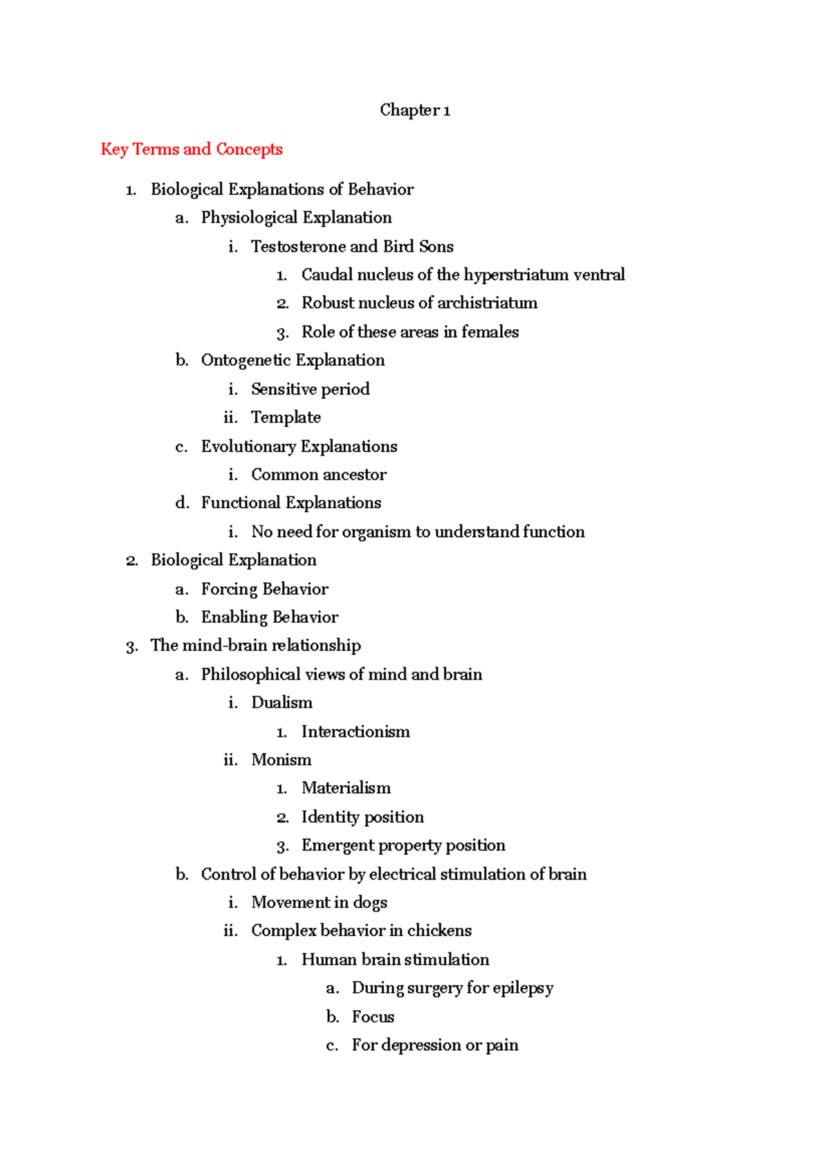 Study Guide for Kalat Biological Psychology - Chapter 1 Key Terms and Concepts Biological - Studocu