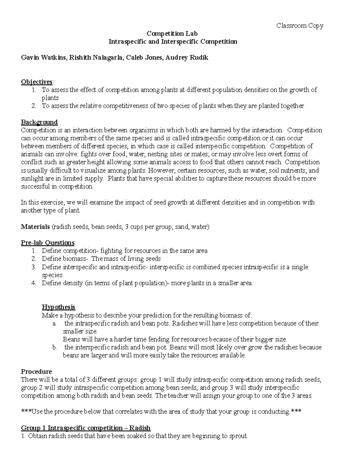 Competition Lab - Lab Document - Classroom Copy Competition Lab ...