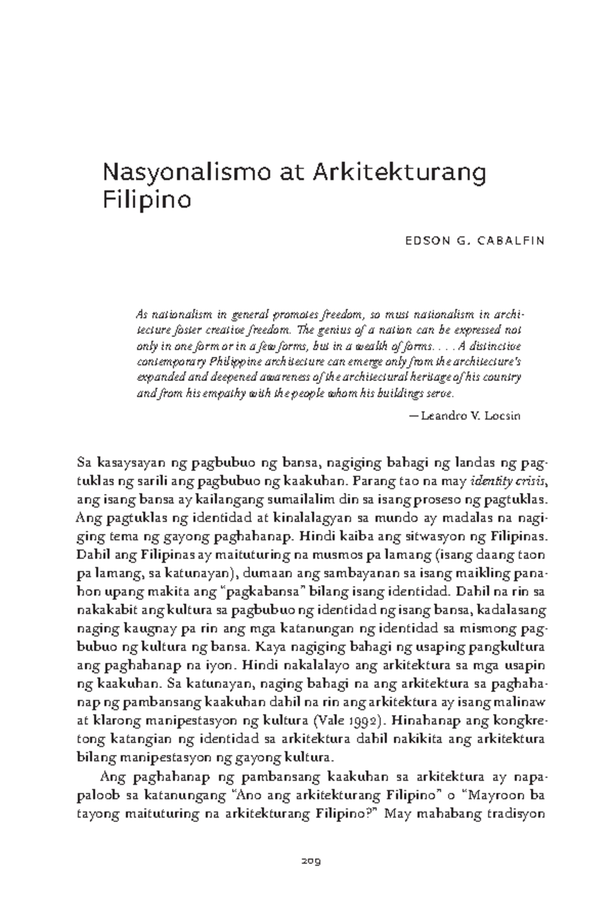 Nasyonalismo at Arkitekturang Filipino - 209 As nationalism in general ...