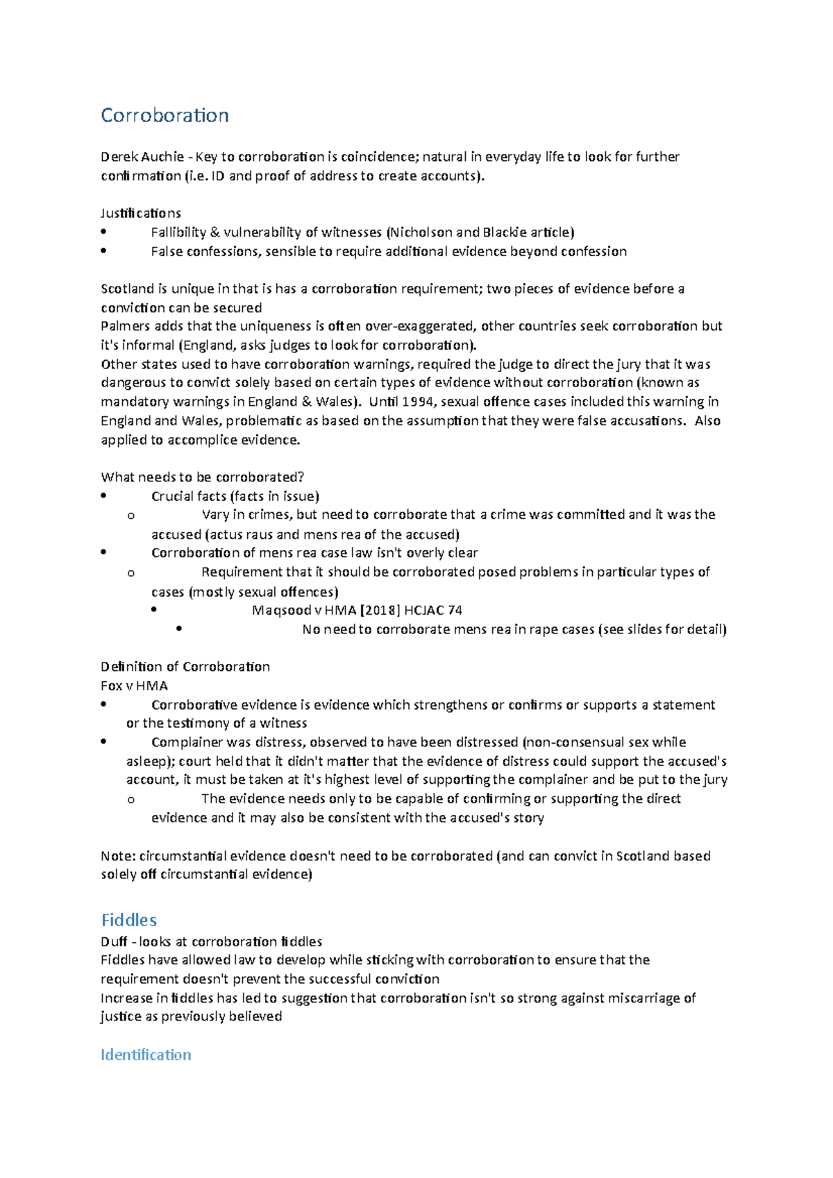 Corroboration Seminar 6 - Corroboraion Derek Auchie - Key to ...