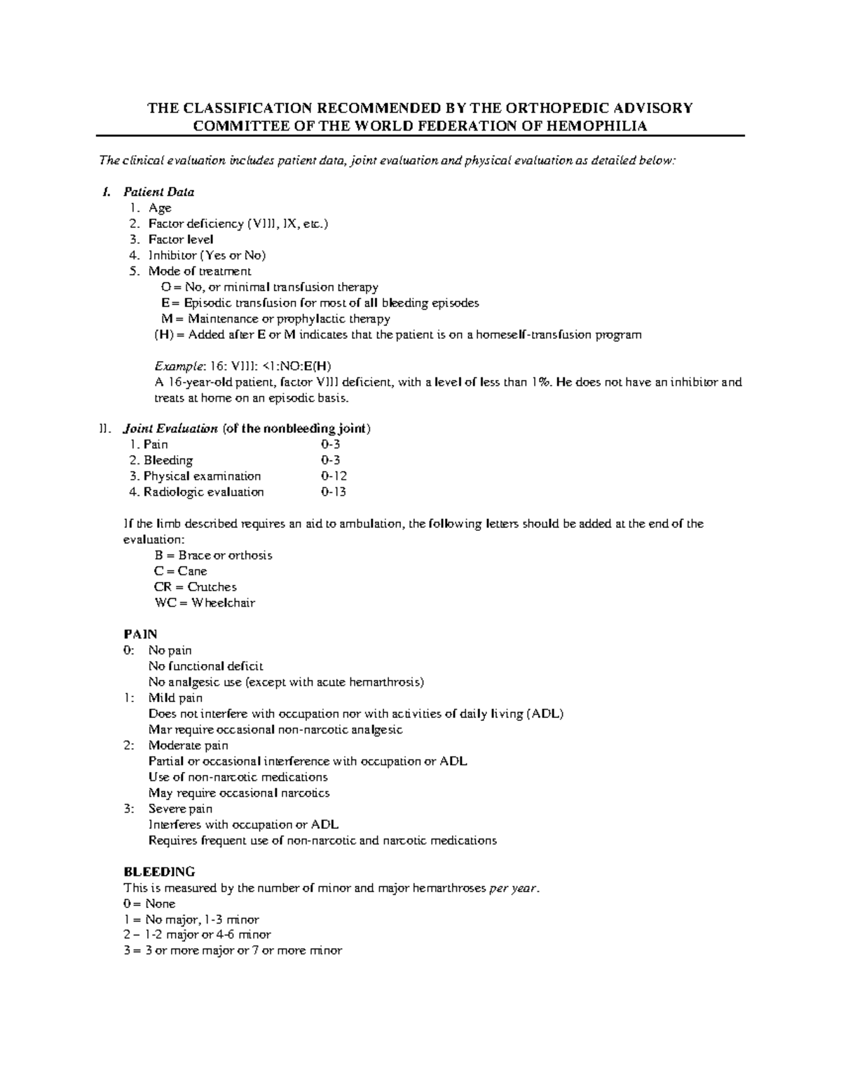 Gilbert Score - THE CLASSIFICATION RECOMMENDED BY THE ORTHOPEDIC ...