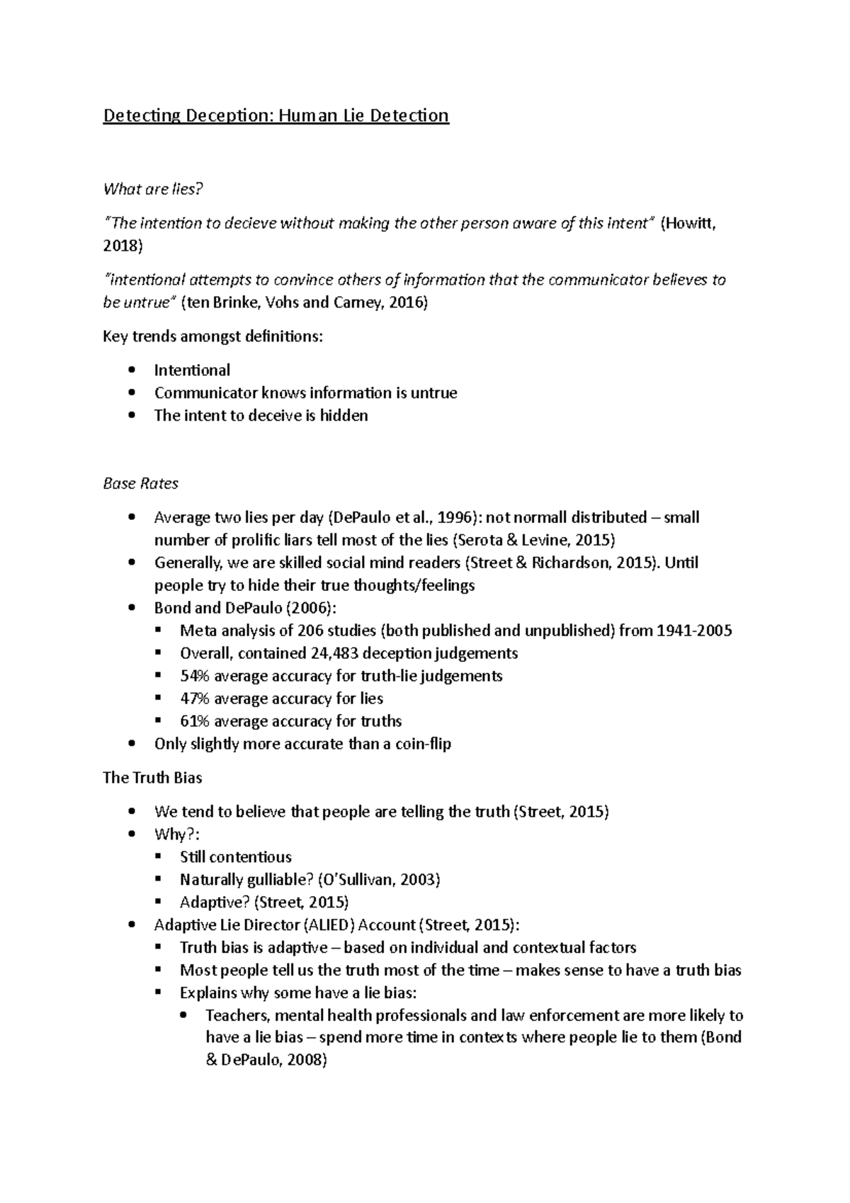 Detecting Deception Human Lie Detection - , 1996): not normall distributed – small number of ...