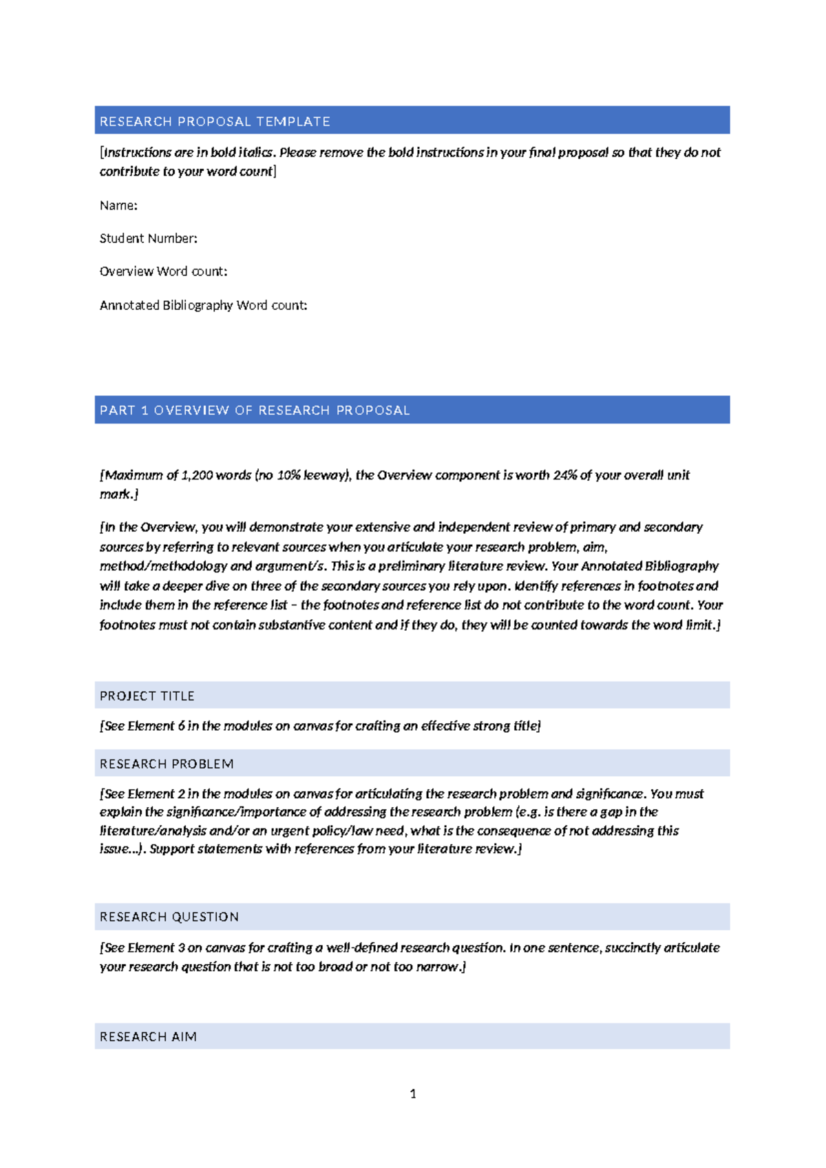 Research proposal template for Assessment Task 1 - RESEARCH PROPOSAL ...