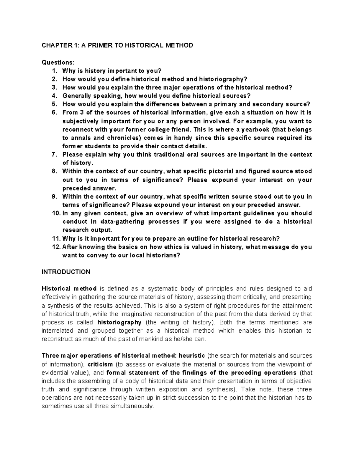 Chapter-1 - Introduction to History - CHAPTER 1: A PRIMER TO HISTORICAL ...