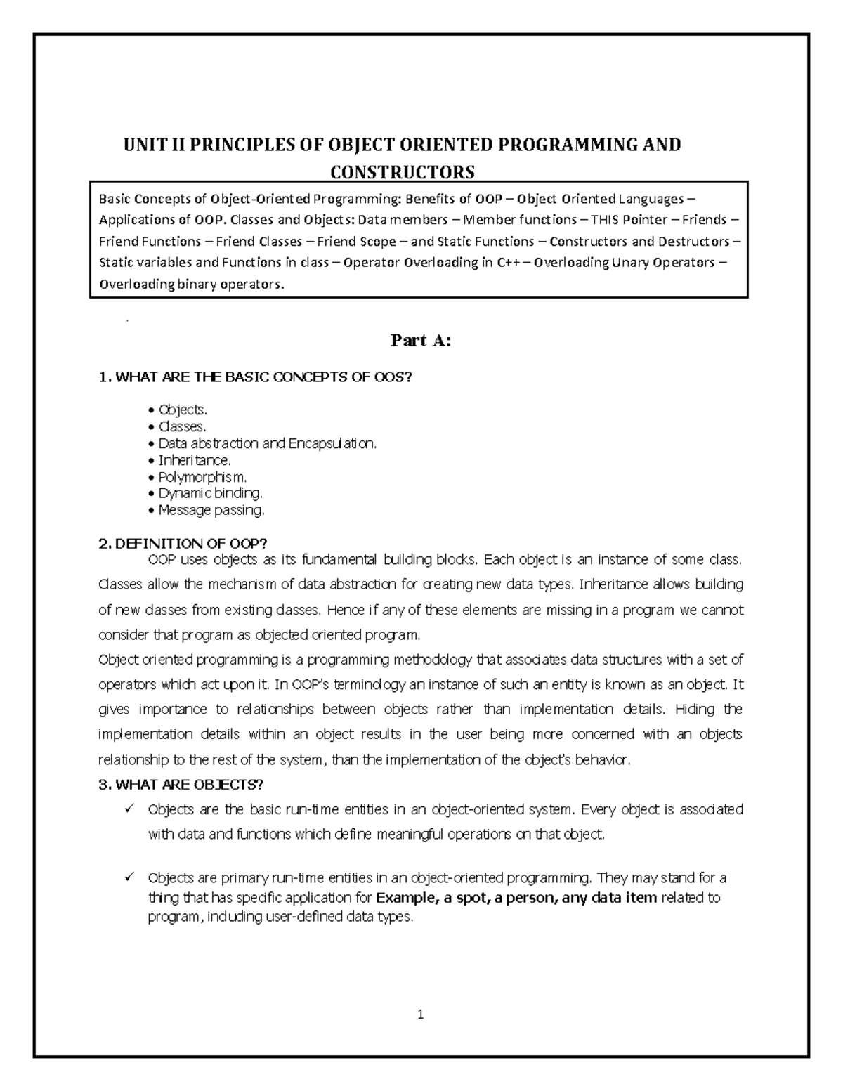 C++ Unit II - Java notes - UNIT II PRINCIPLES OF OBJECT ORIENTED ...