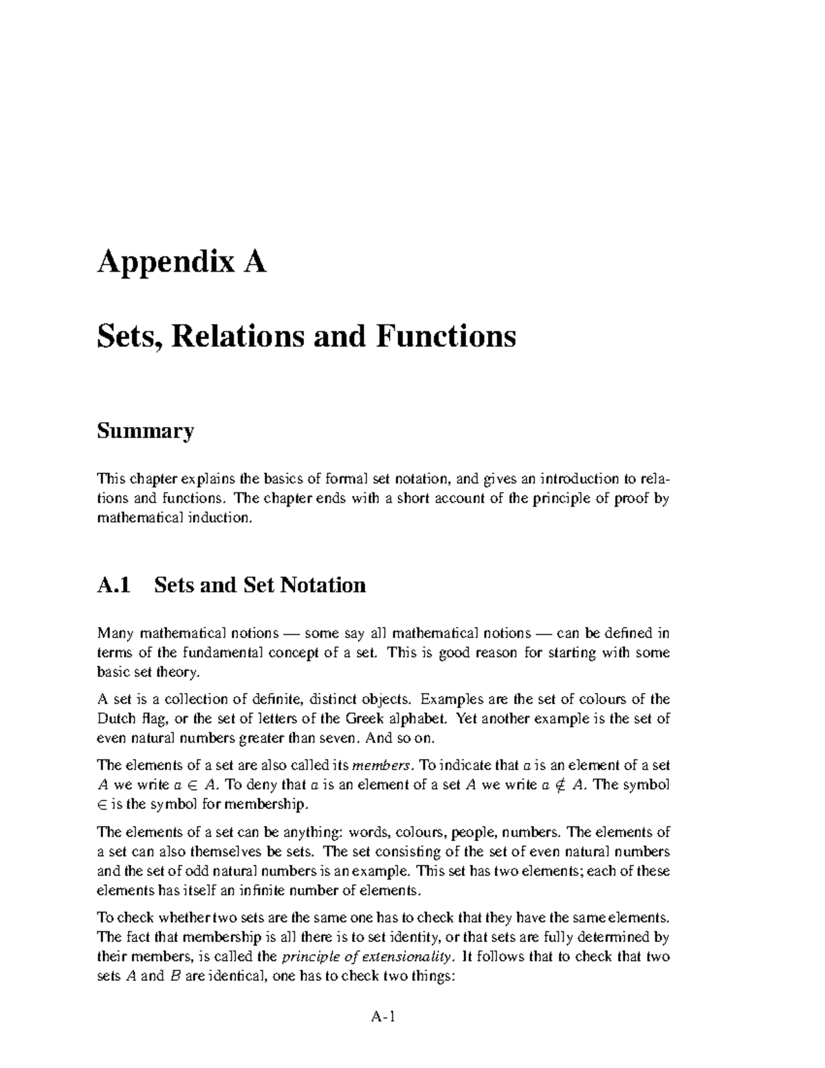 Chapp - Chapter of the book logic in action - Appendix A Sets, Relations and Functions Summary ...