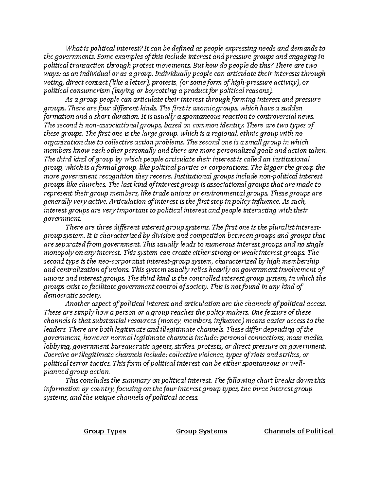 Political interest paper due nov8 - What is political interest? It can ...