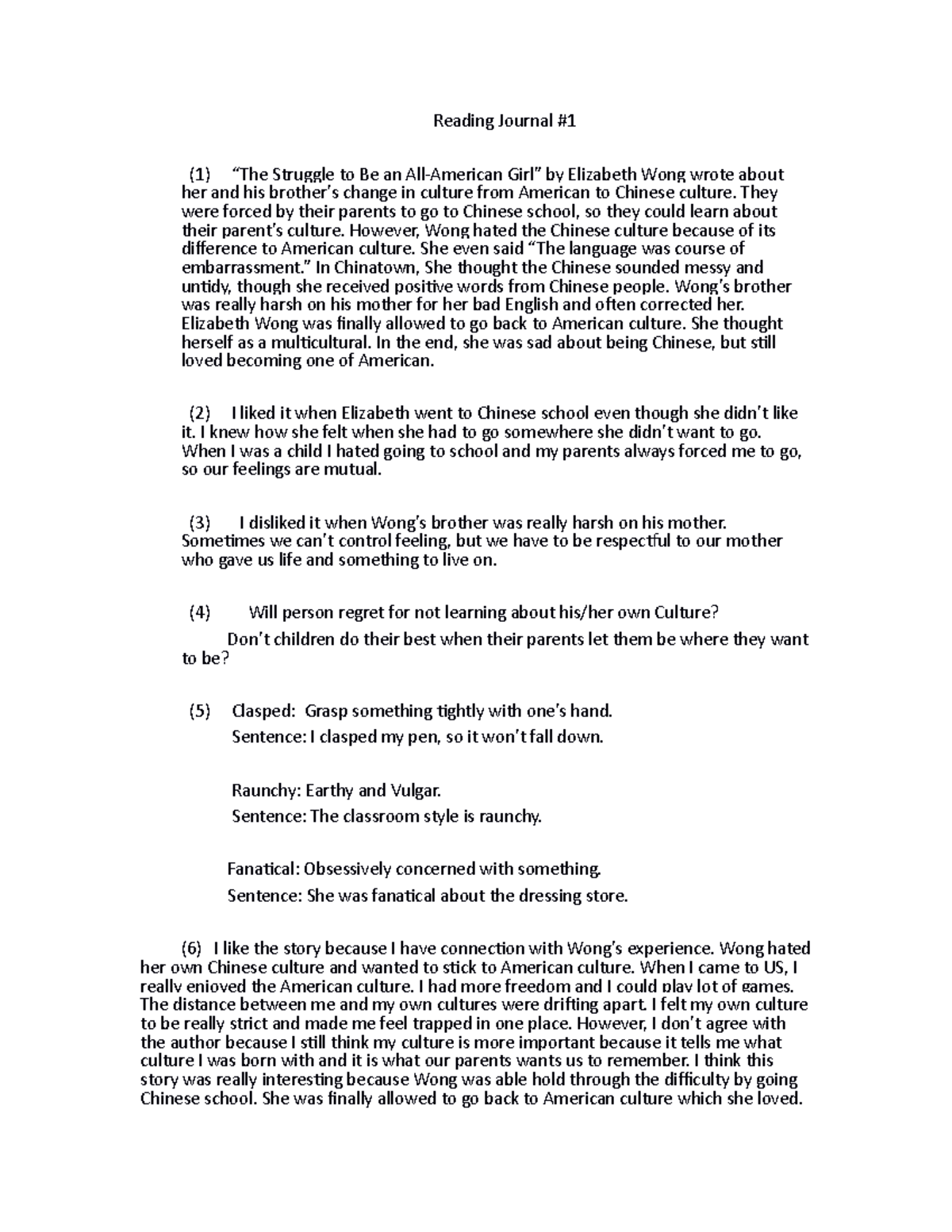 Reading Journal 1 - “The Struggle to Be an All-American Girl” by ...