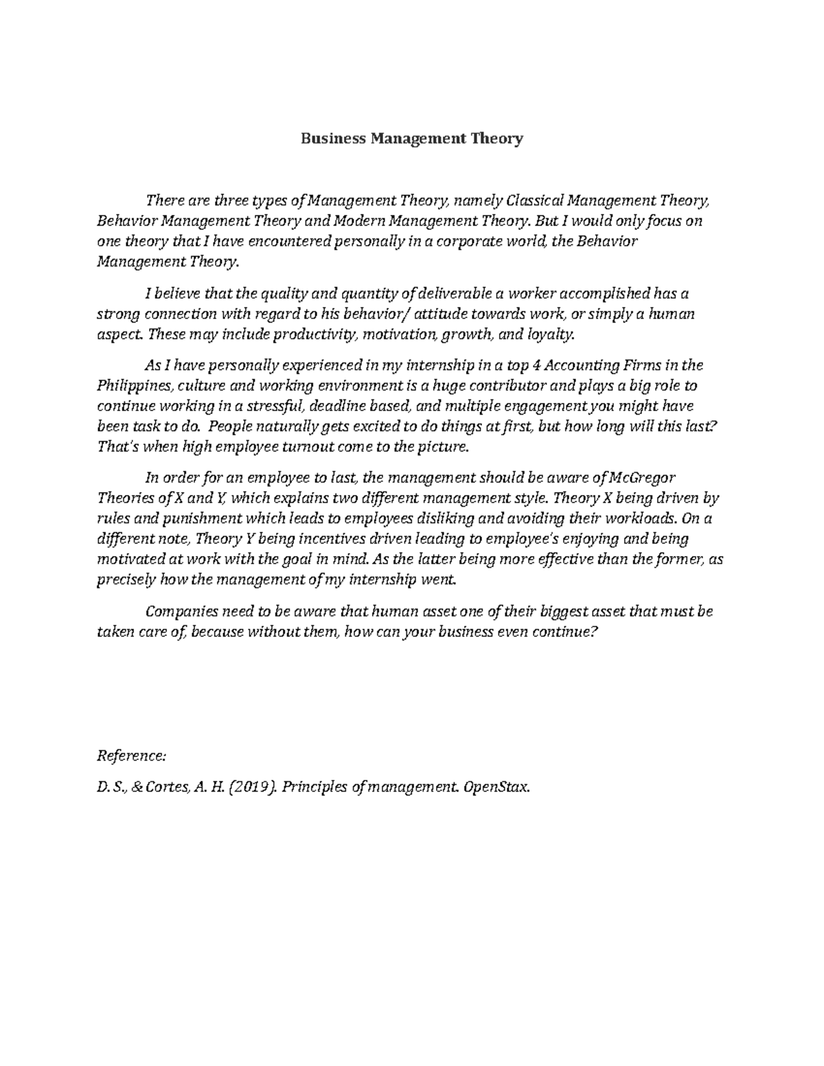 Business Management Theory - Business Management Theory There are three ...