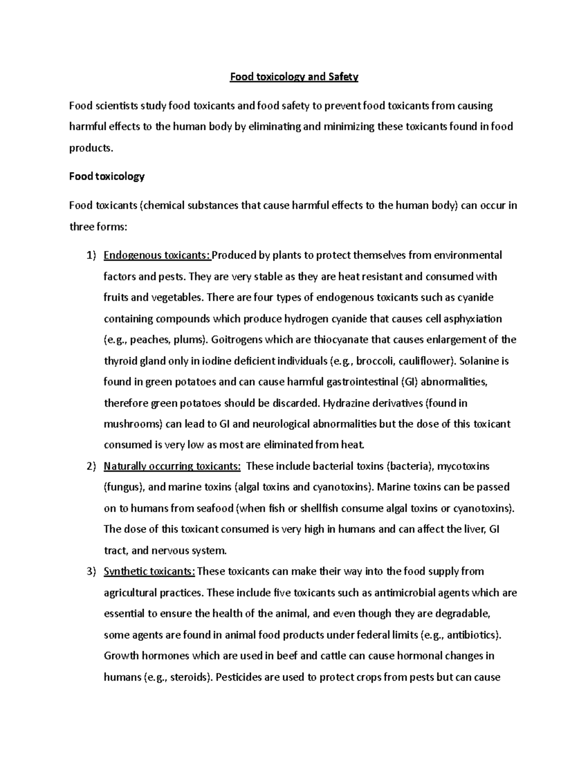 Lecture summary 6 notes - Food toxicology and Safety Food scientists ...